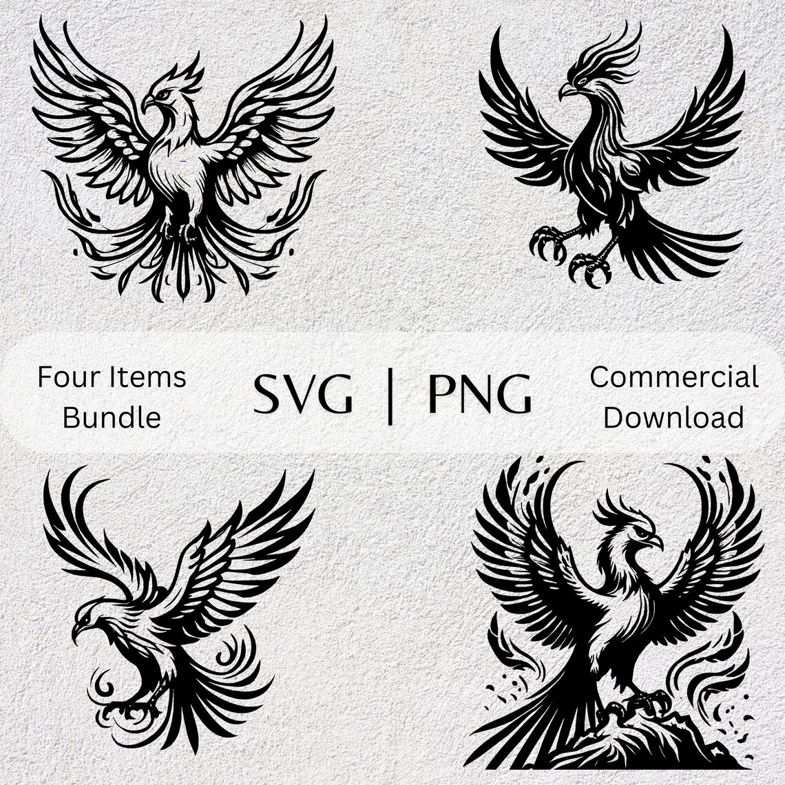 Rising Phoenix SVG PNG Collection Mystical Hand Drawn Clipart Vector ...