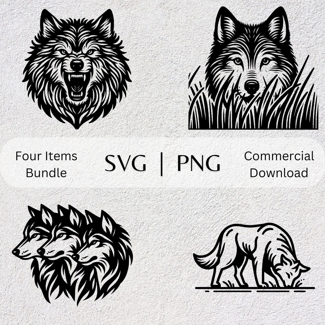 Wild Wolf SVG PNG Collection Nature Hand Drawn Clipart Animal Themed ...