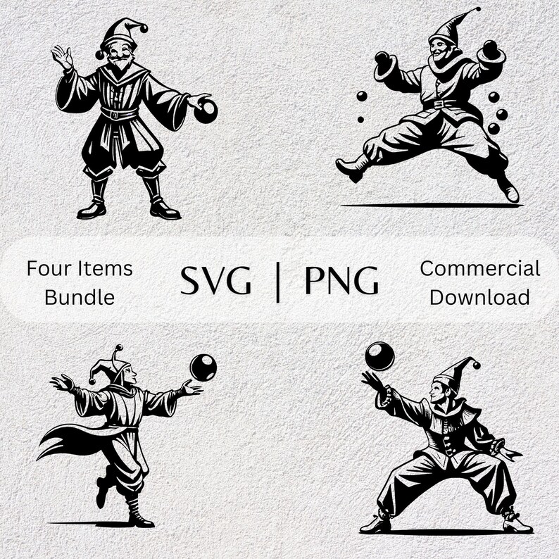 Clown Jester SVG PNG Collection Royal Hand Drawn Clipart Funny Themed ...