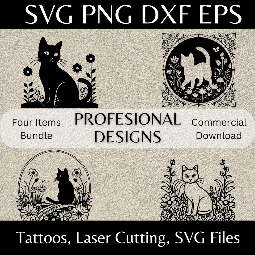 Cat SVG Pack Cat PNG Files Flowers Cat Clipart, Unique Pet Art Cat Dxf ...