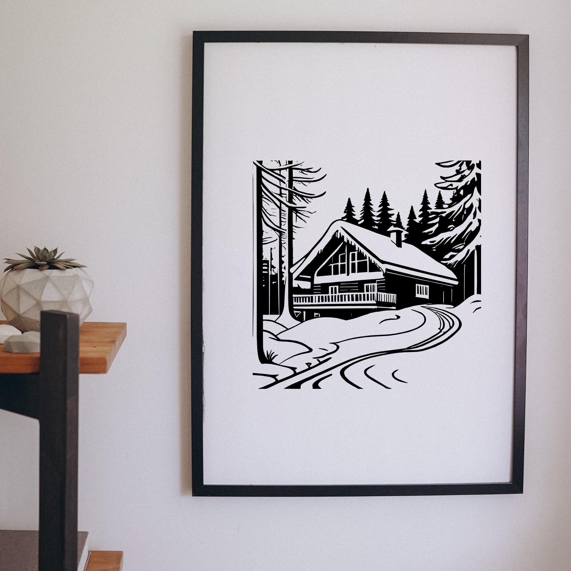 Snow Cabin SVG PNG Collection Scenic Hand Drawn Clipart Cozy Themed ...