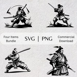 Samurai Warrior SVG PNG Collection Japan Hand Drawn Clipart Vector ...