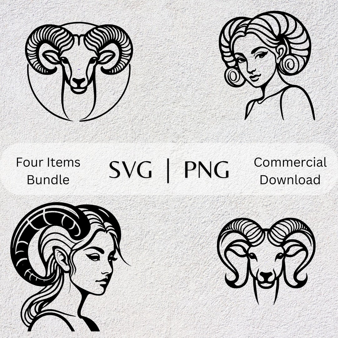 Aries Sign SVG PNG Collection Zodiac Hand Drawn Clipart Astral Themed ...
