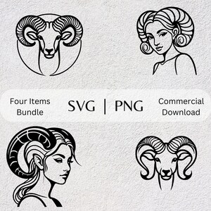 Aries Sign SVG PNG Collection Zodiac Hand Drawn Clipart Astral Themed ...
