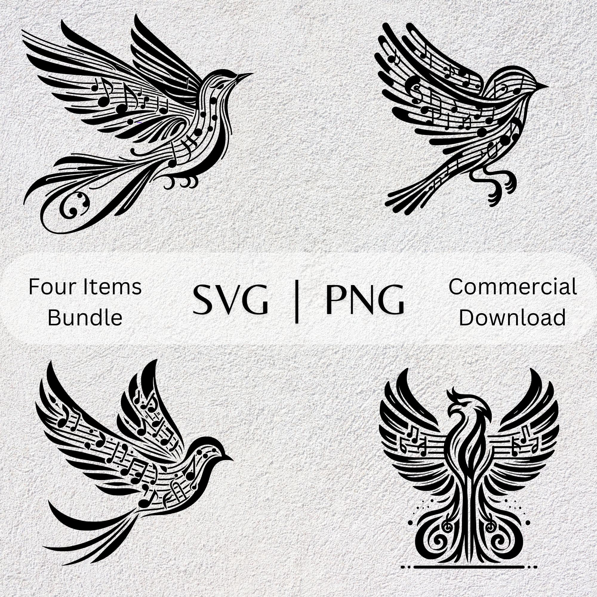 Musical Notes Birds SVG Collection, PNG, Song Birds Clipart, Hand Drawn ...