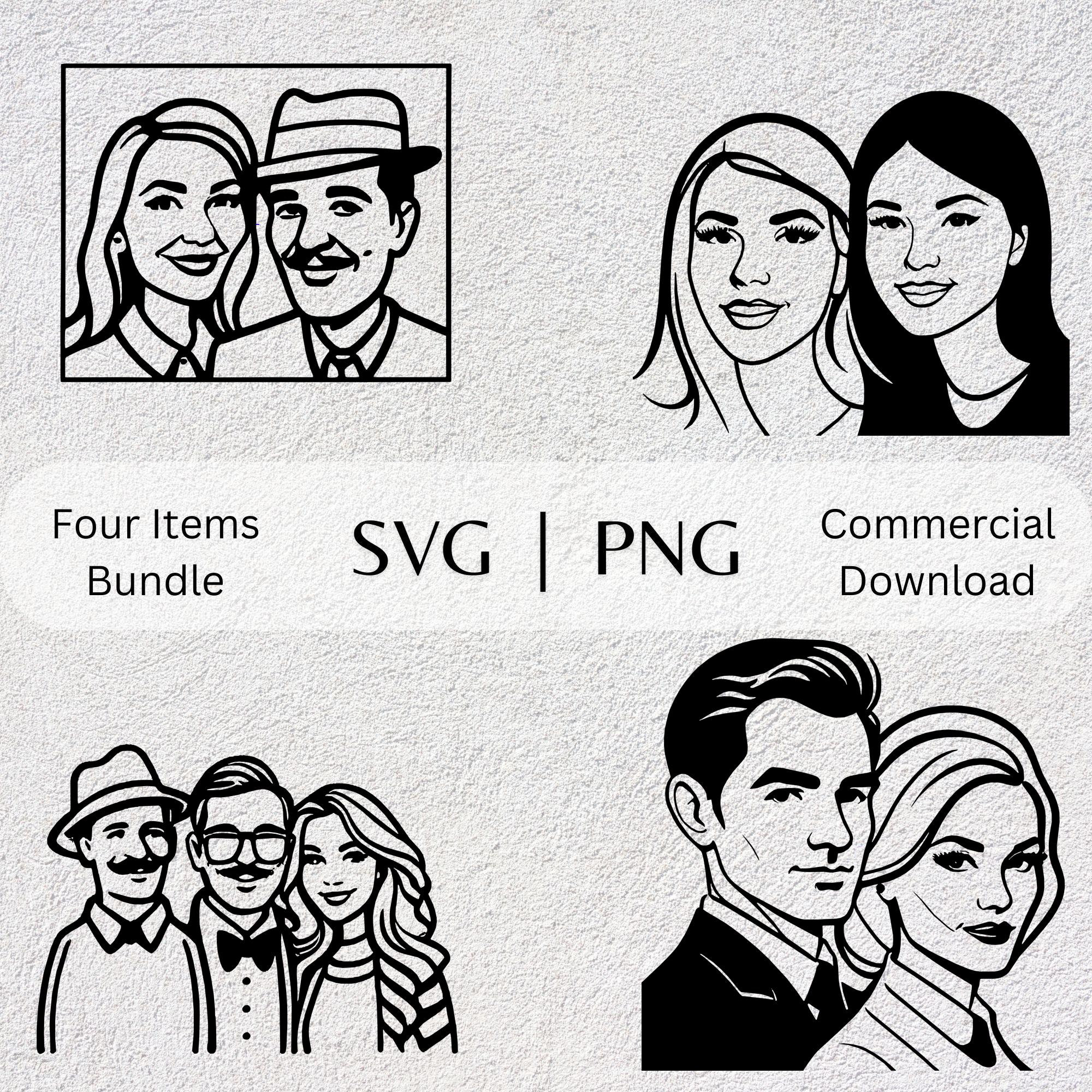 Family Portrait SVG PNG Collection Photoshoot Hand Drawn Clipart Vector ...
