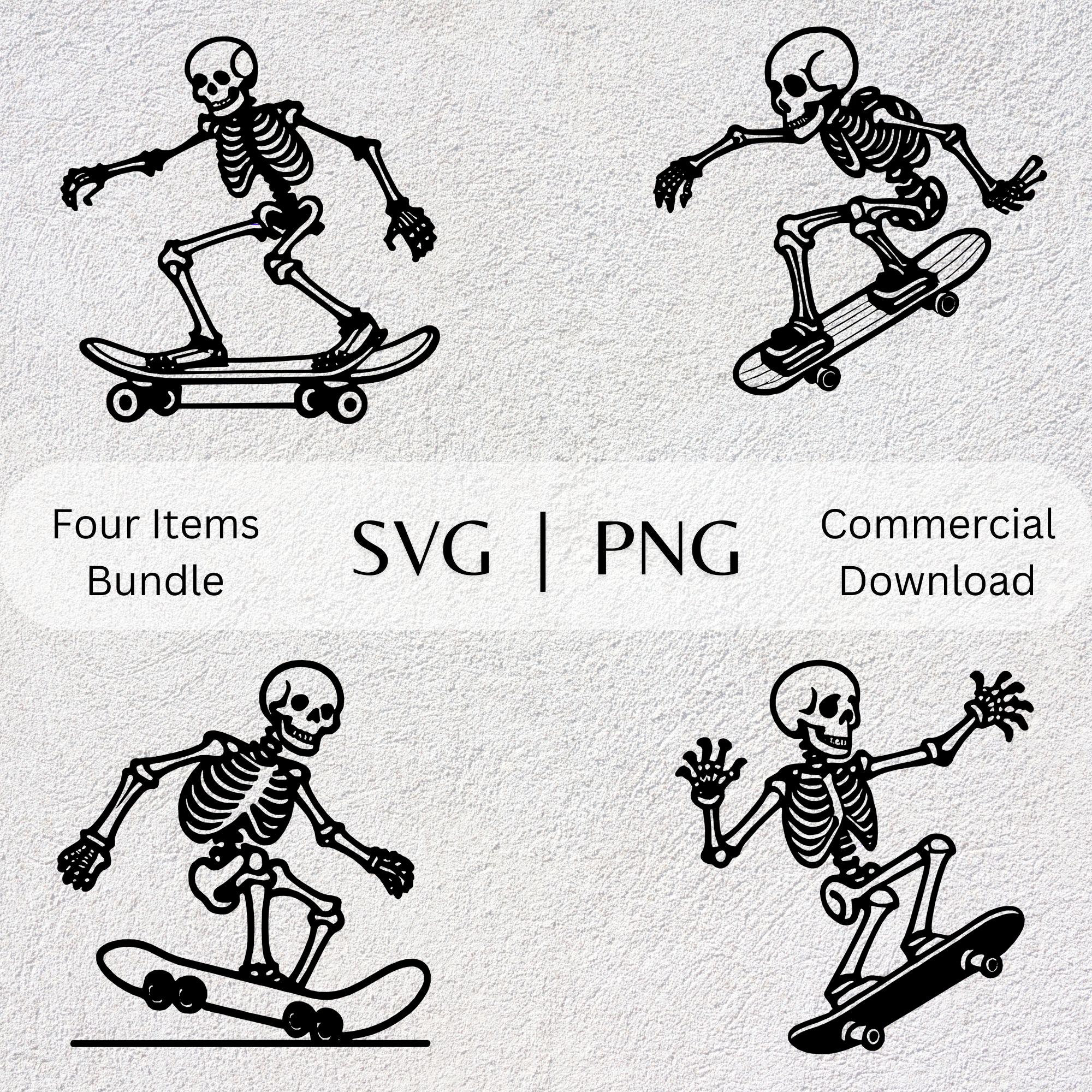 Skeleton Skater SVG PNG Collection Skateboard Hand Drawn Clipart Vector ...