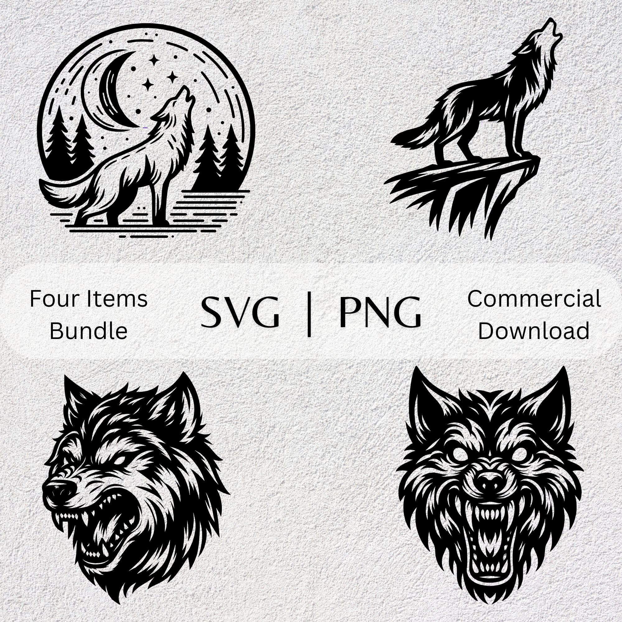 Wild Wolf SVG PNG Collection Hunter Hand Drawn Clipart Animal Themed ...