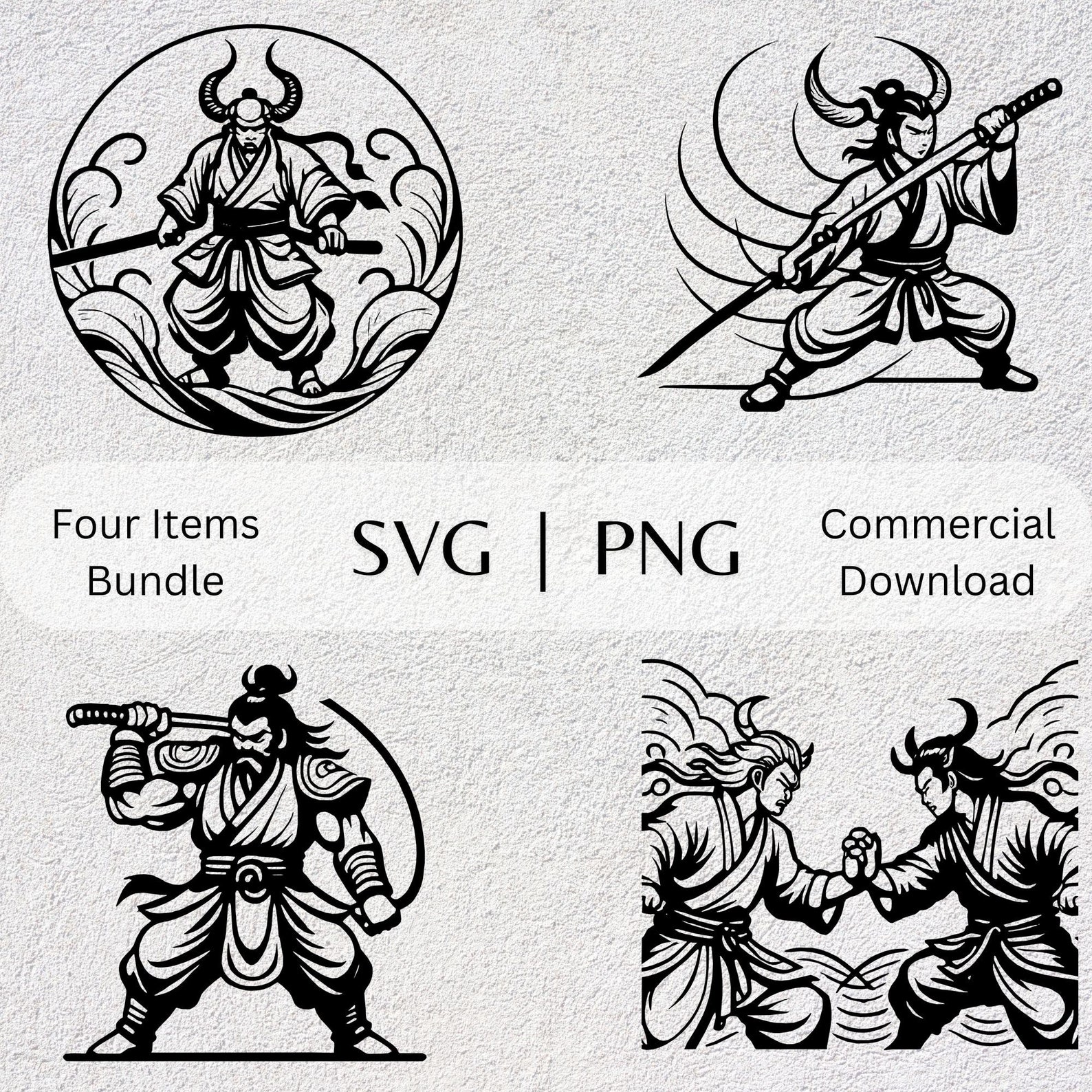 Demon Samurai SVG PNG Collection Japanese Hand Drawn Clipart Vector ...