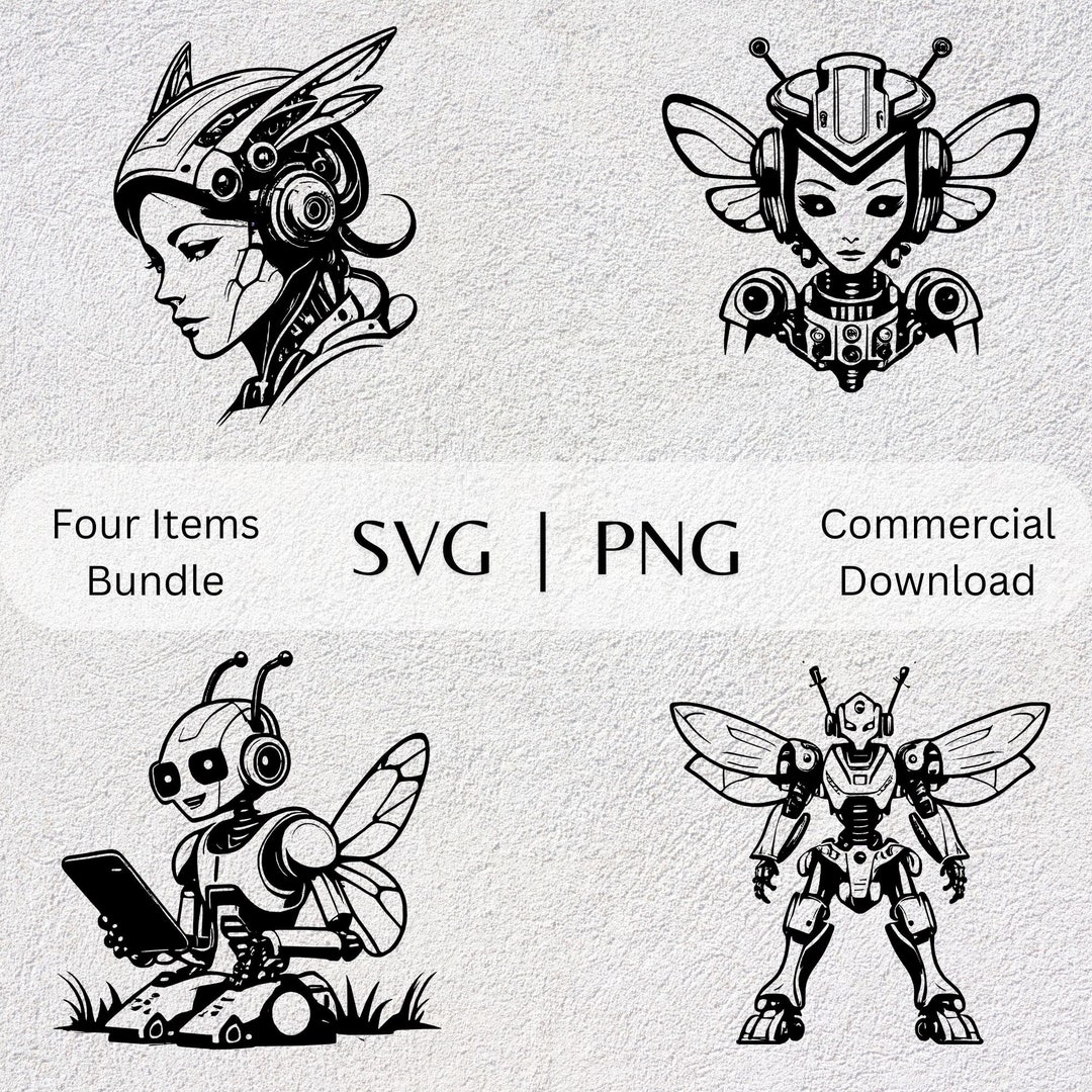 Robot Fairy SVG PNG Collection Cyborg Hand Drawn Clipart Vector ...