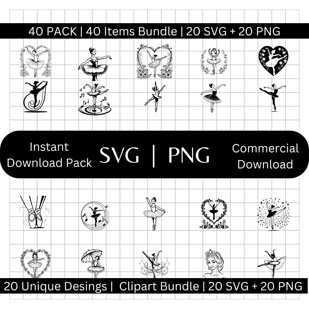 Ballet Bundle SVG PNG Collection Mega Pack Hand Drawnballerina Clipart ...