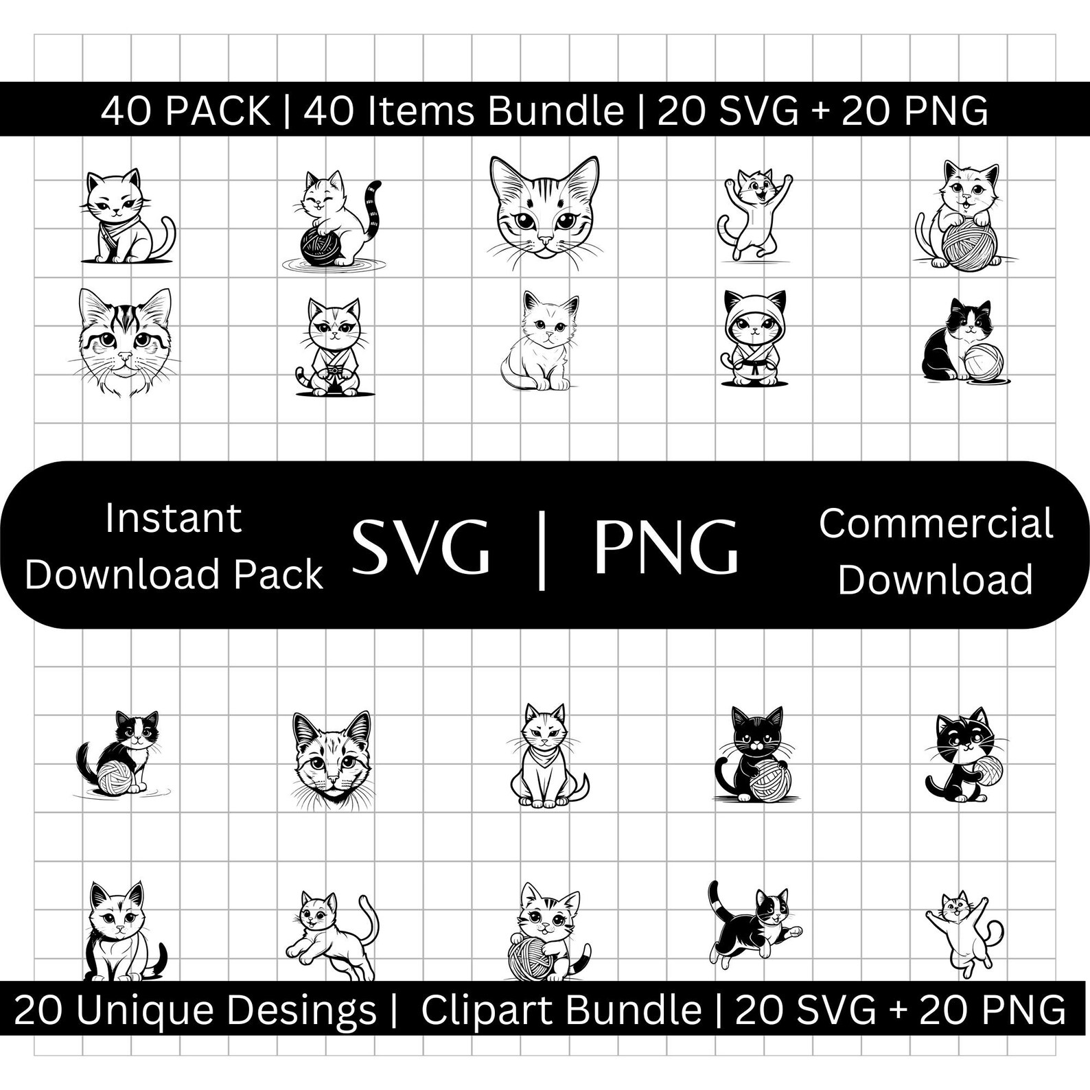 Cat Svg Mega Pack SVG PNG Bundle Collection Bundle Hand Drawn Clipart ...