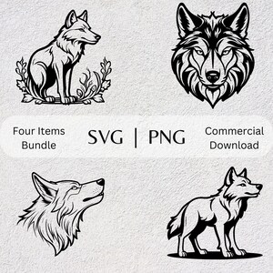 Wolf Illustration SVG PNG Collection Wildlife Hand Drawn Clipart Vector ...