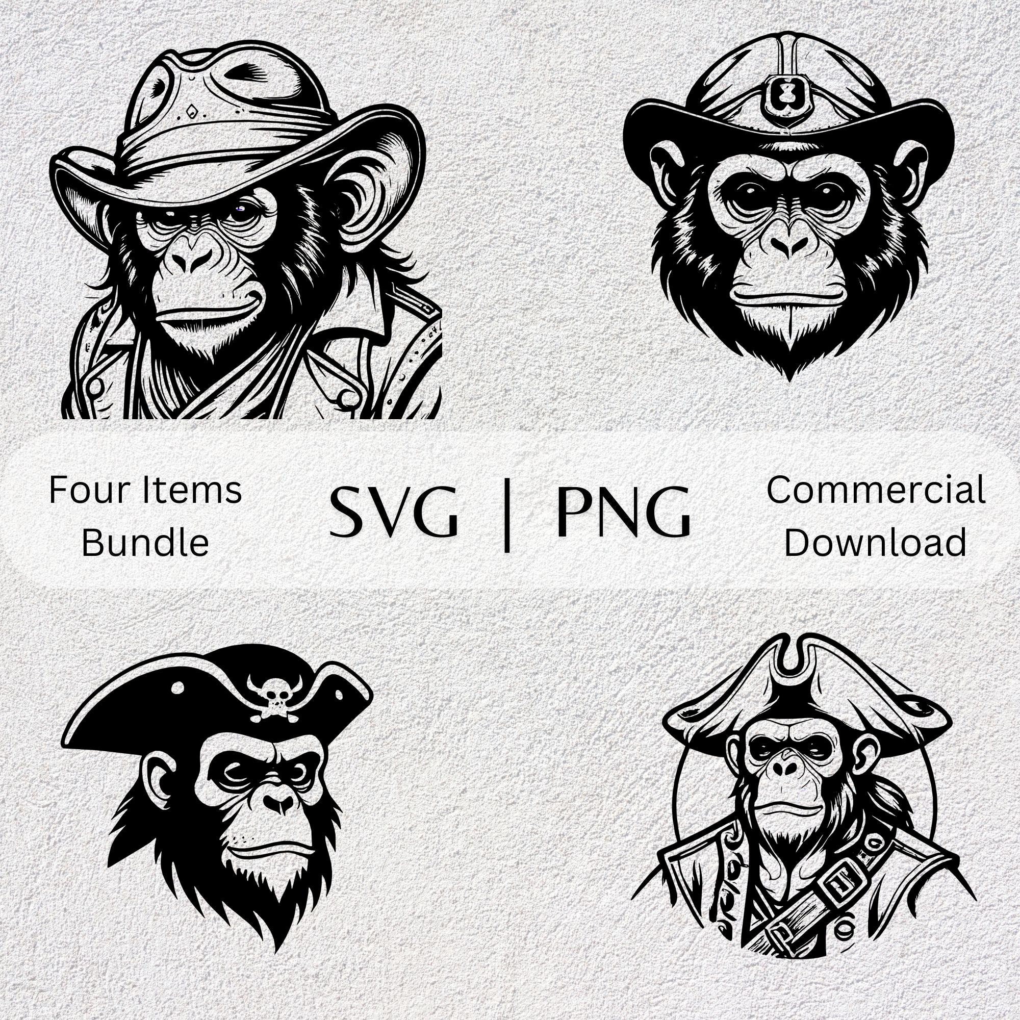 Ape Illustration SVG PNG Collection Headshot Hand Drawn Clipart Vector ...