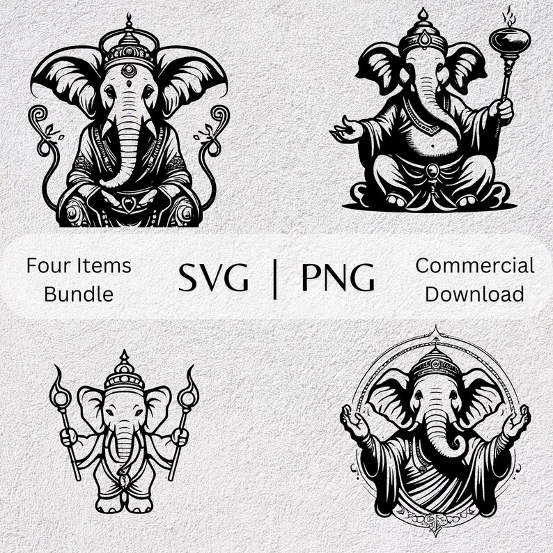 Hindu Elephant SVG PNG Collection God Hand Drawn Clipart Peace Themed ...