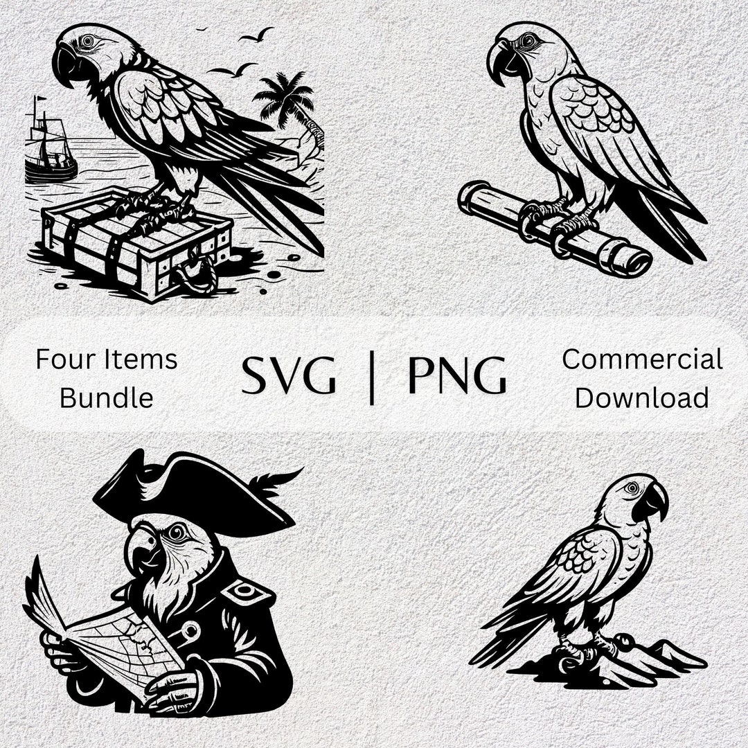 Pirate Parrot SVG PNG Collection Whimsical Hand Drawn Clipart Vector ...