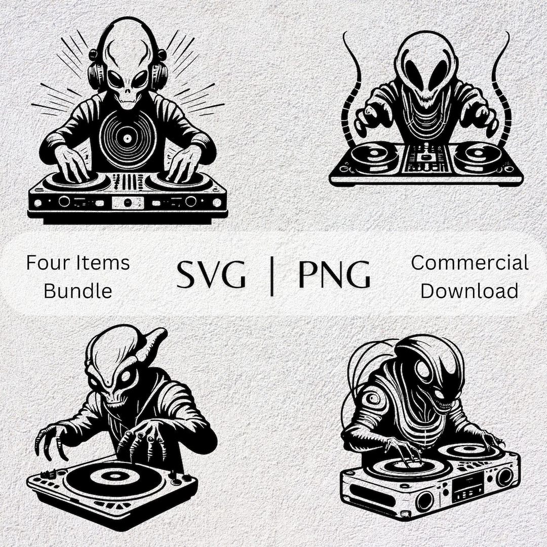 Alien Dj SVG PNG Collection Music Hand Drawn Clipart Outer Space Themed ...