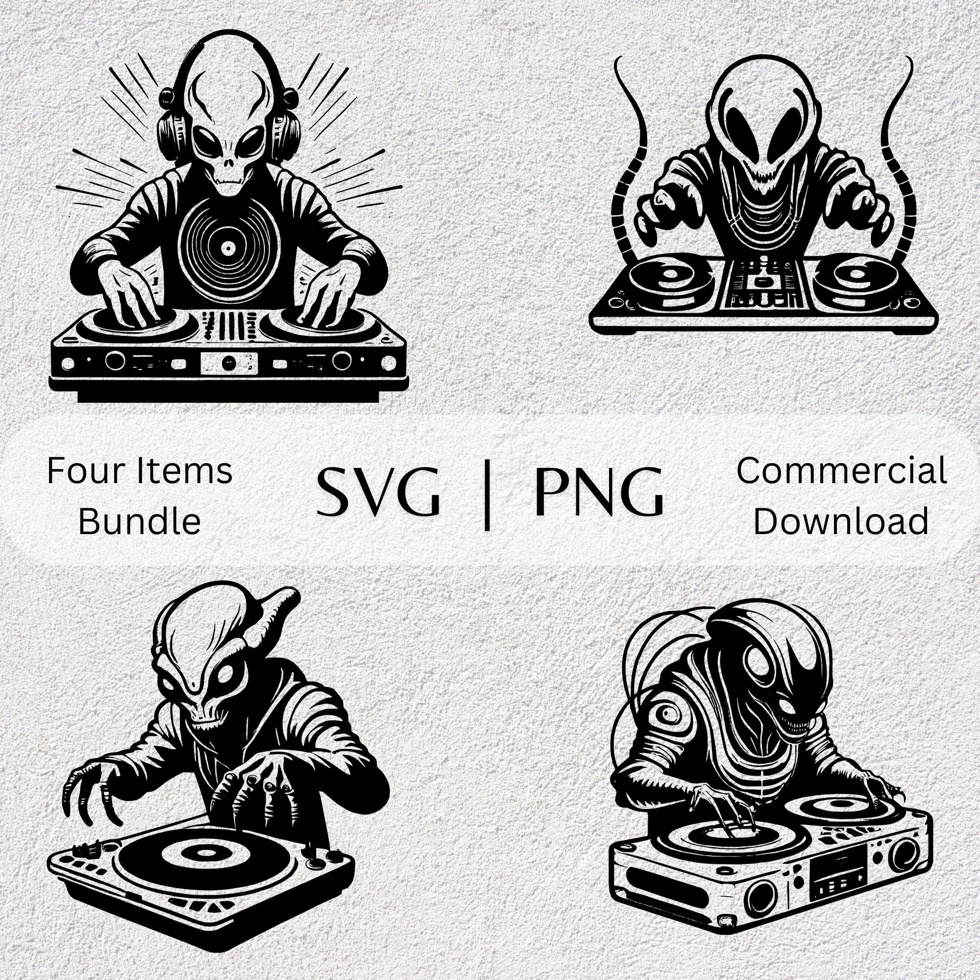 Alien Dj SVG PNG Collection Music Hand Drawn Clipart Outer Space Themed ...