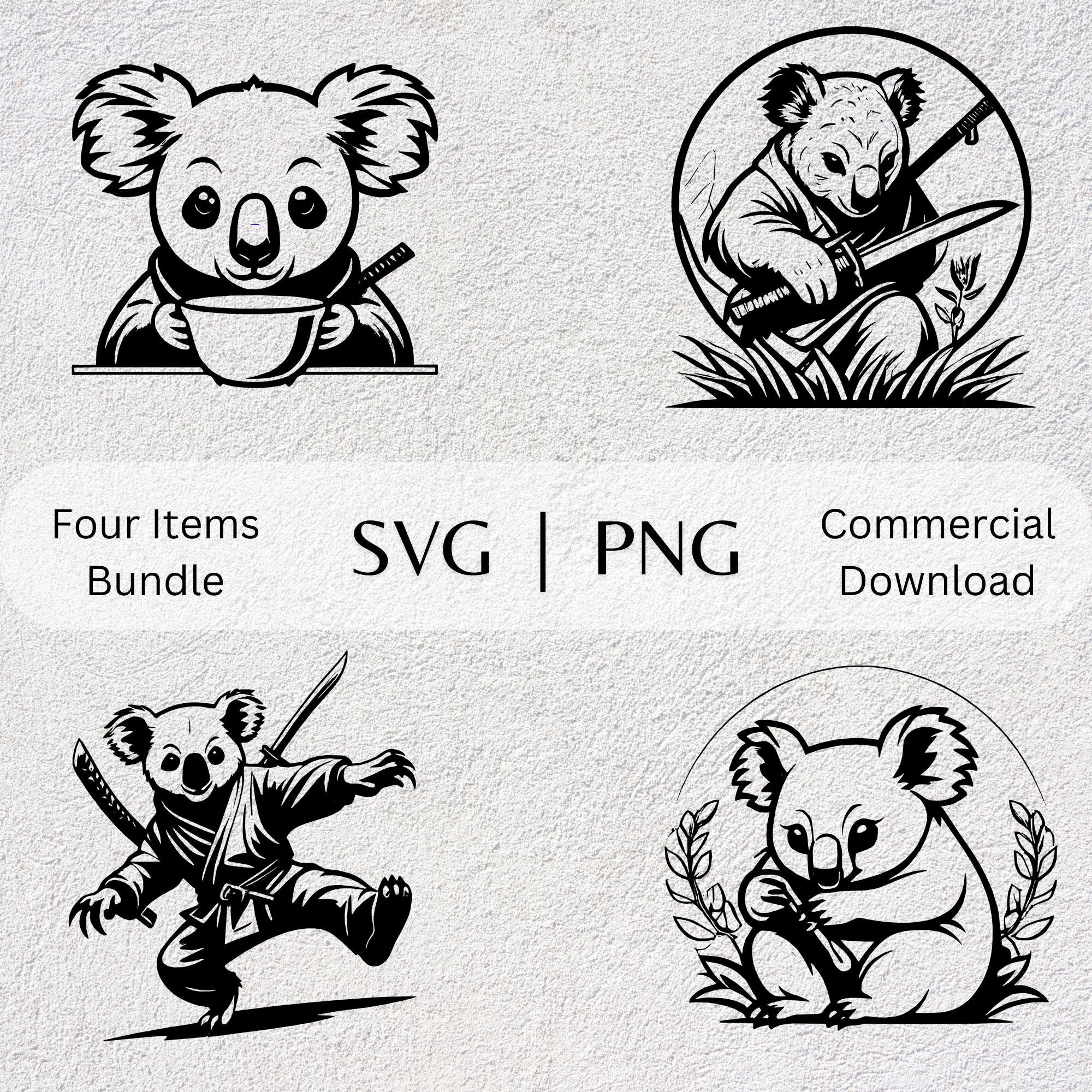 Ninja Koala SVG PNG Collection Samurai Hand Drawn Clipart Cute Themed ...
