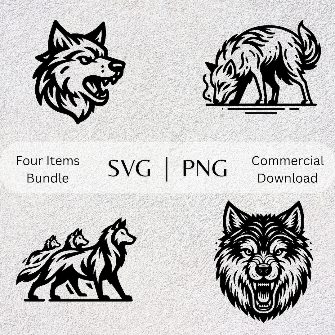 Strong Wolf SVG PNG Collection Nature Hand Drawn Clipart Animals Themed ...