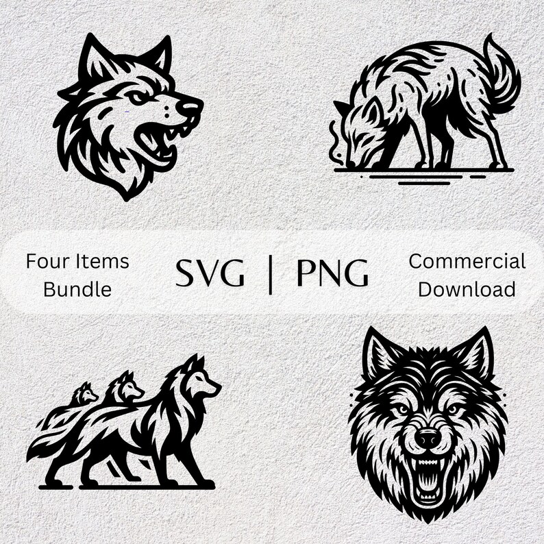 Strong Wolf SVG PNG Collection Nature Hand Drawn Clipart Animals Themed ...