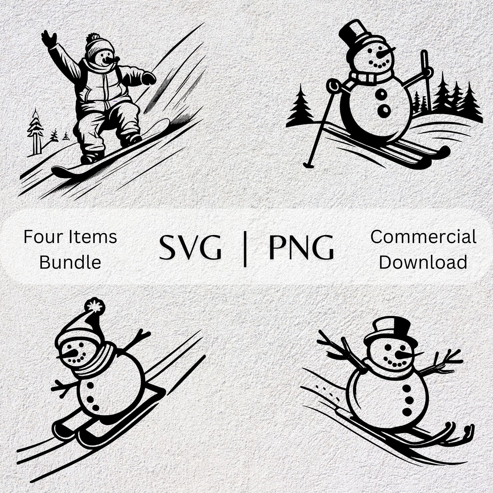 Ski Snowman SVG PNG Collection Snow Hand Drawn Clipart Winter Themed ...