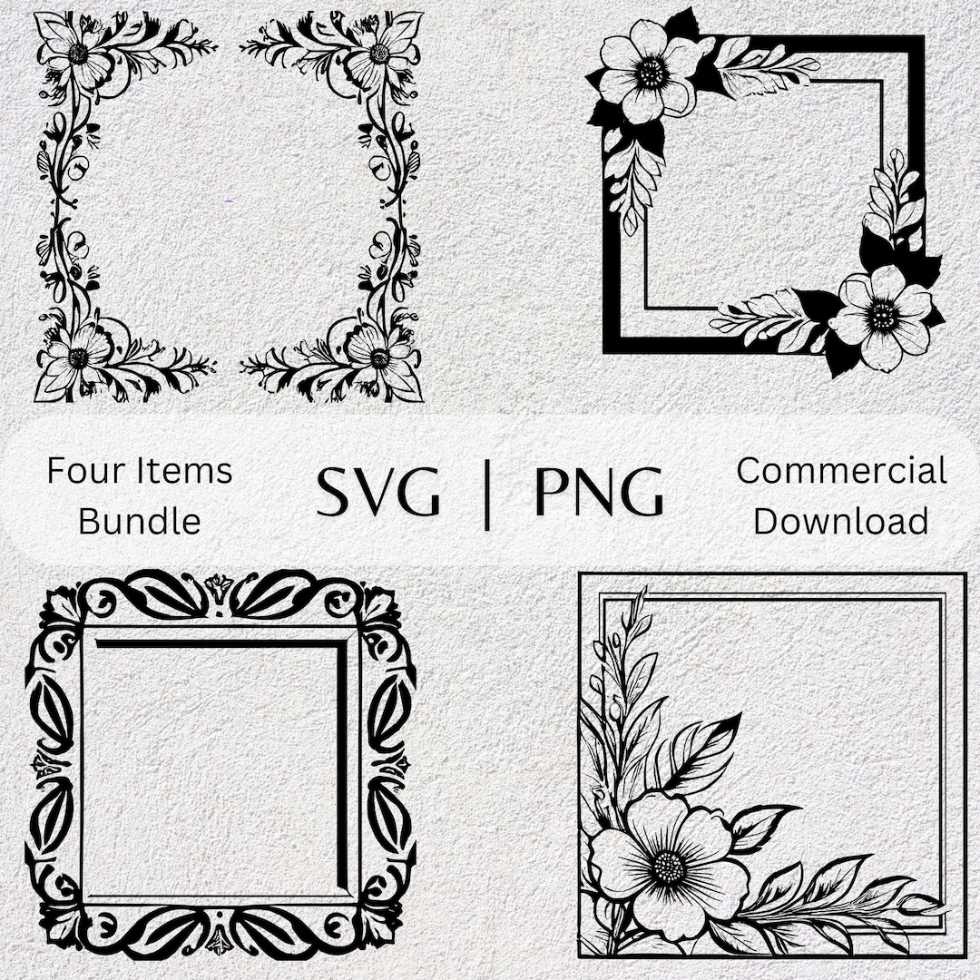 Flower Frame SVG PNG Collection Wreath Hand Drawn Clipart Nature Themed ...