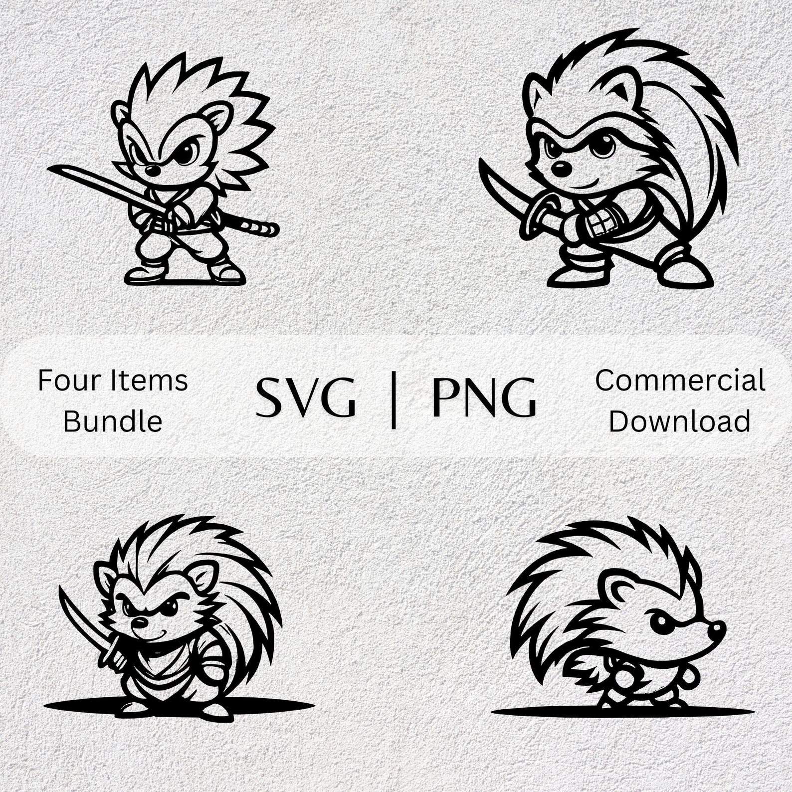 Hedgehog Warrior SVG PNG Collection Samurai Hand Drawn Clipart Vector ...