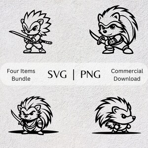 Hedgehog Warrior SVG PNG Collection Samurai Hand Drawn Clipart Vector ...