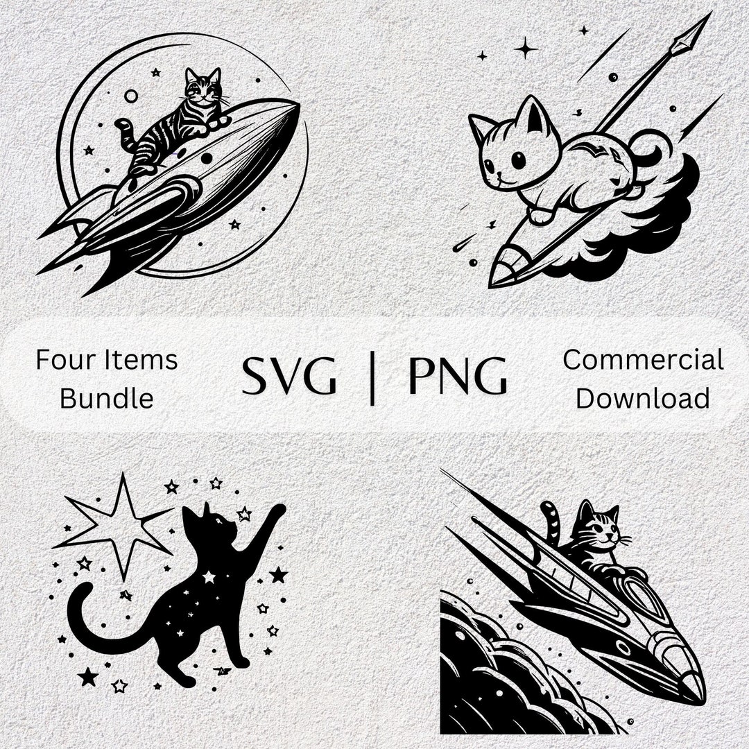 Space Cat SVG PNG Collection Astronaut Hand Drawn Clipart Asrtal Themed ...