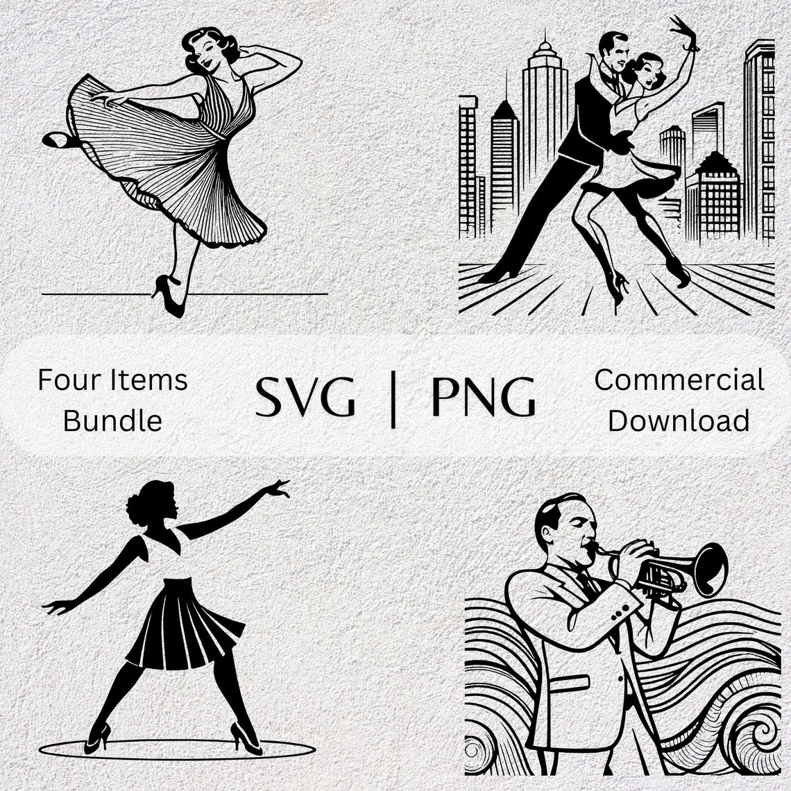 Jazz Party SVG PNG Collection Swing Hand Drawn Clipart Music Themed ...