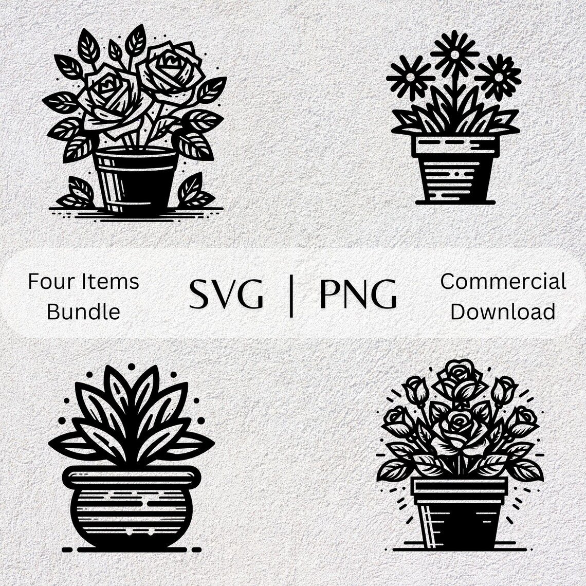 Flower Pot SVG PNG Collection Rose Hand Drawn Clipart Floral Themed ...