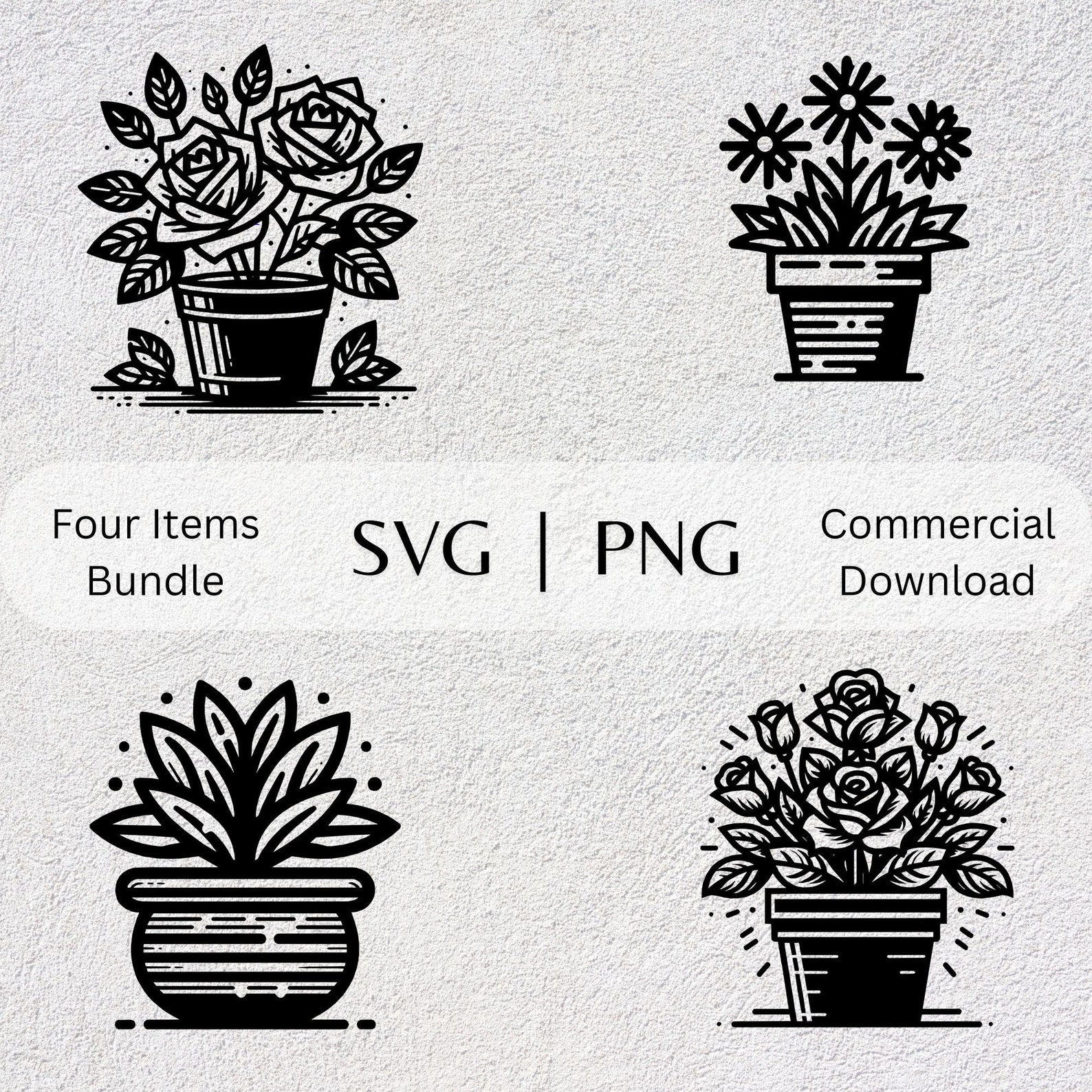 Flower Pot SVG PNG Collection Rose Hand Drawn Clipart Floral Themed ...