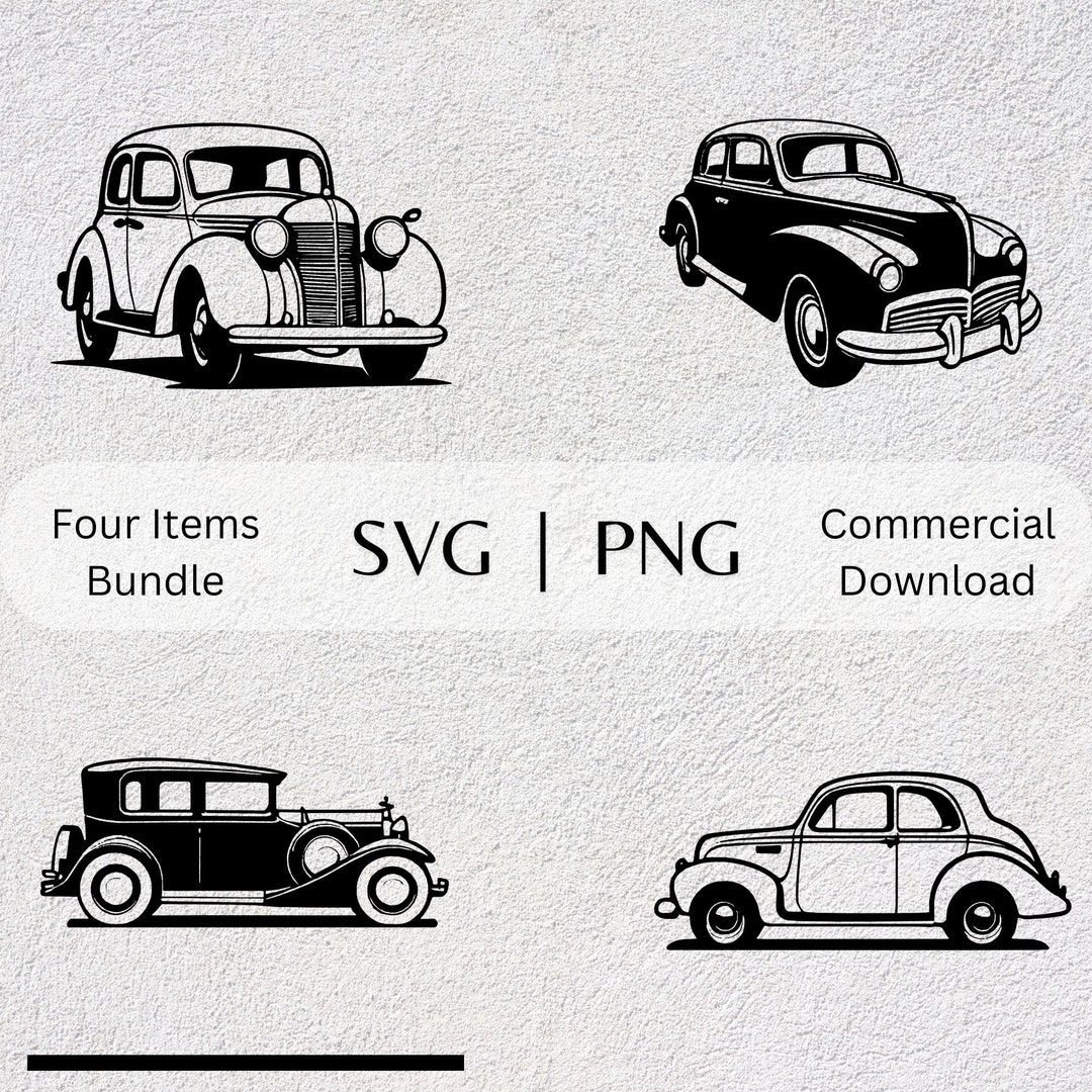 Vintage Car SVG PNG Collection Classic Hand Drawn Clipart Mobile Themed ...