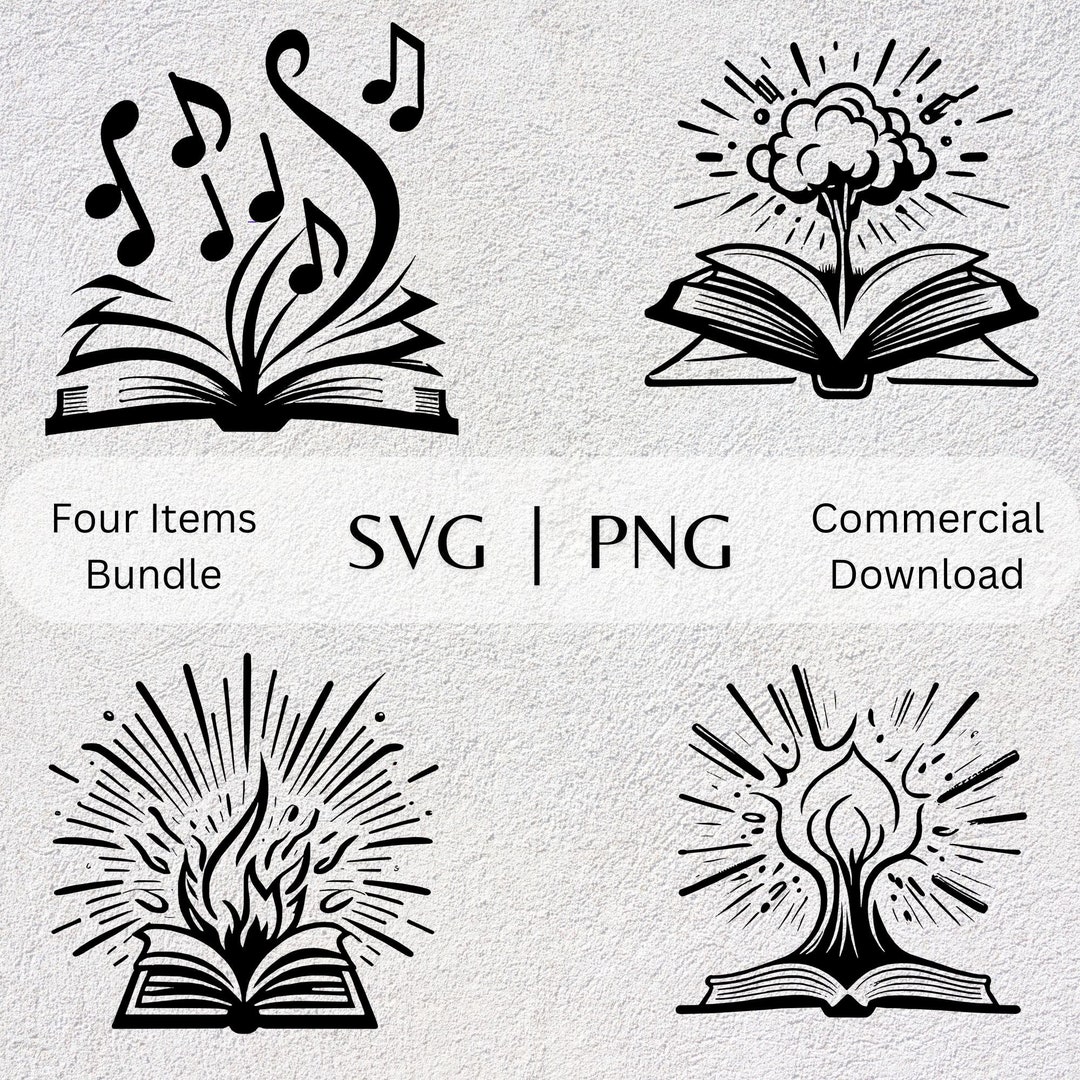 Magic Book SVG PNG Collection Music Hand Drawn Clipart Mythic Themed ...