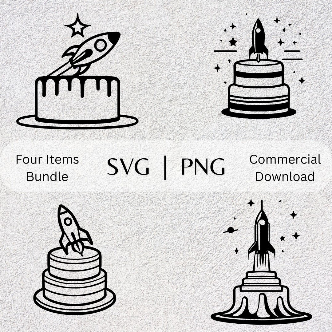 Rocket Cake SVG PNG Collection Space Hand Drawn Clipart Party Themed ...