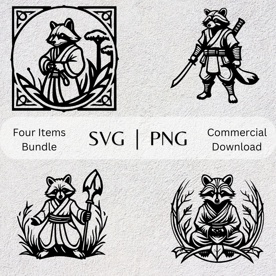 Raccoon Ninja SVG PNG Collection Fight Hand Drawn Clipart Vector ...