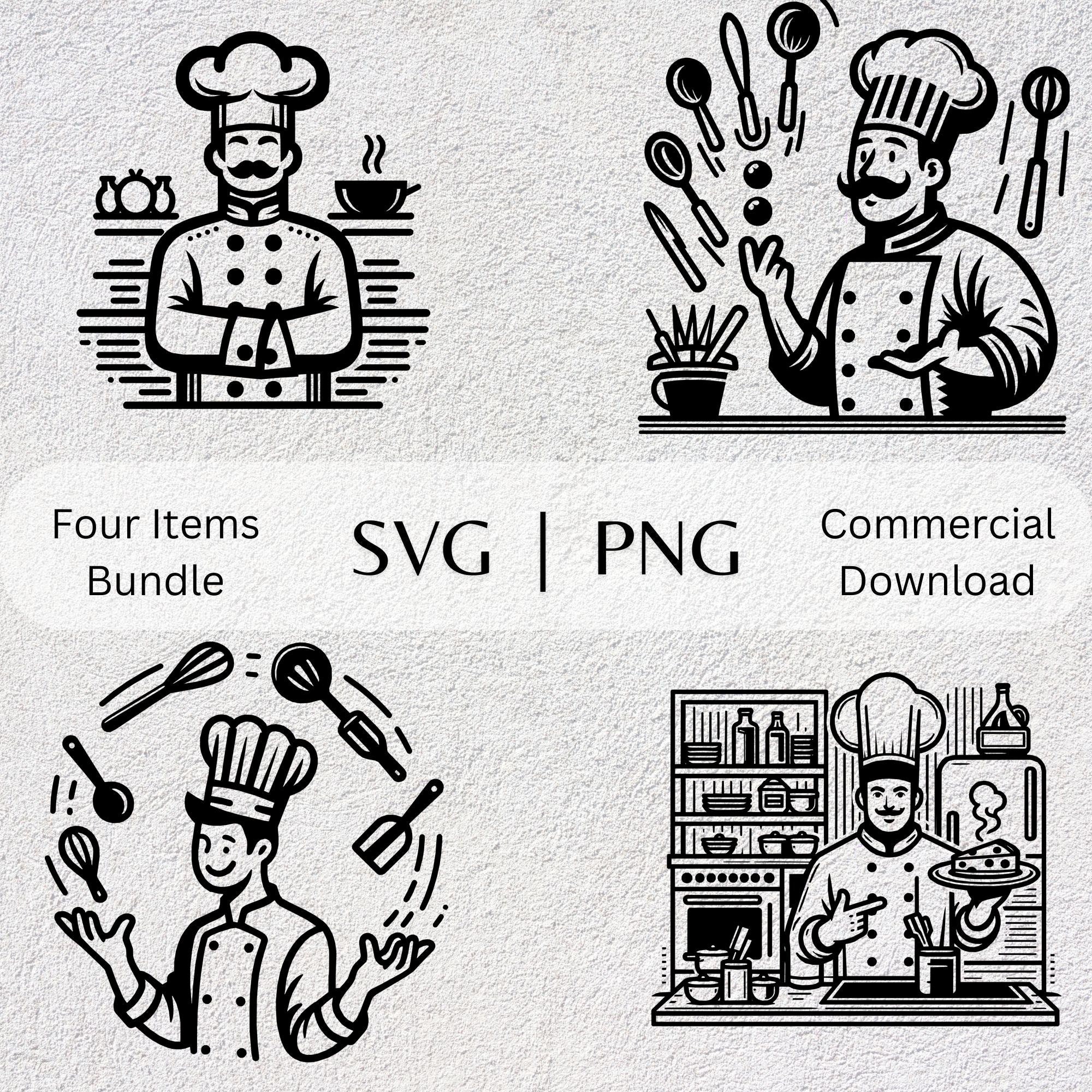 Chef Cook SVG PNG Collection Restaurant Hand Drawn Clipart Food Themed ...