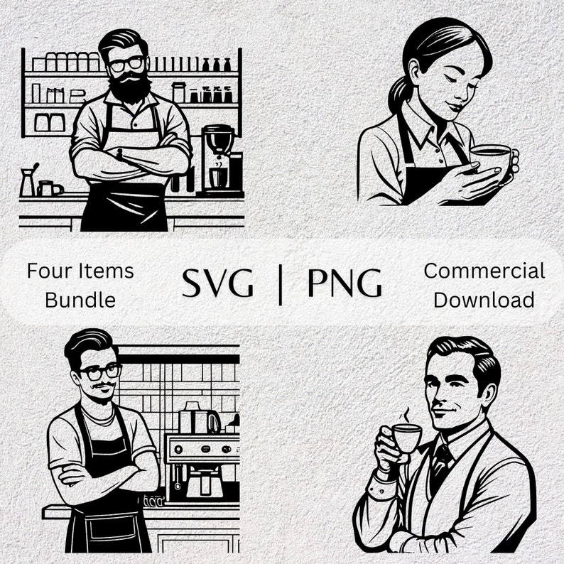 Barista Coffee SVG PNG Collection Shop Hand Drawn Clipart Vector ...