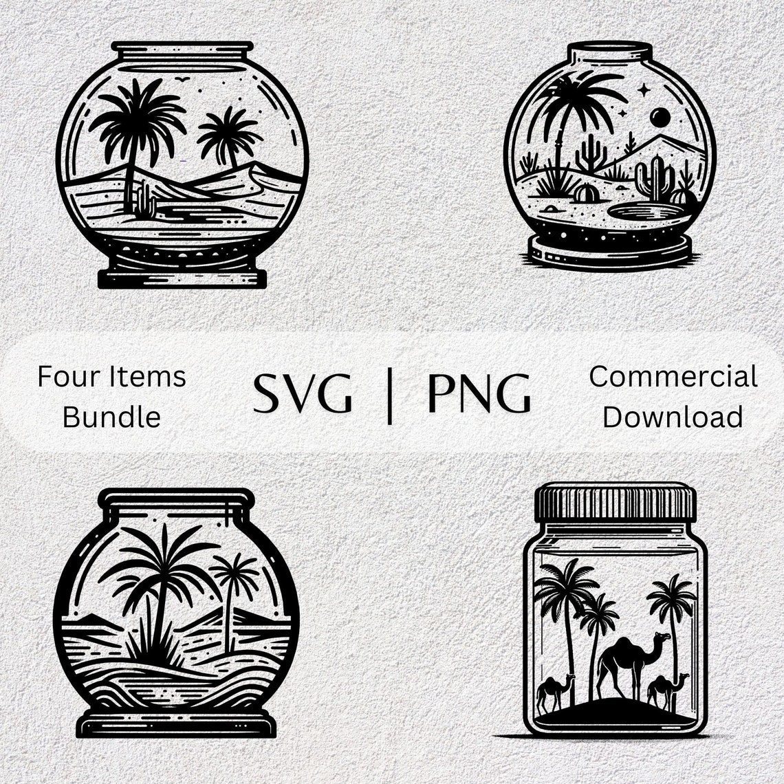 Desert Oasis SVG Collection, PNG, Terrarium Clipart, Hand Drawn Vector ...