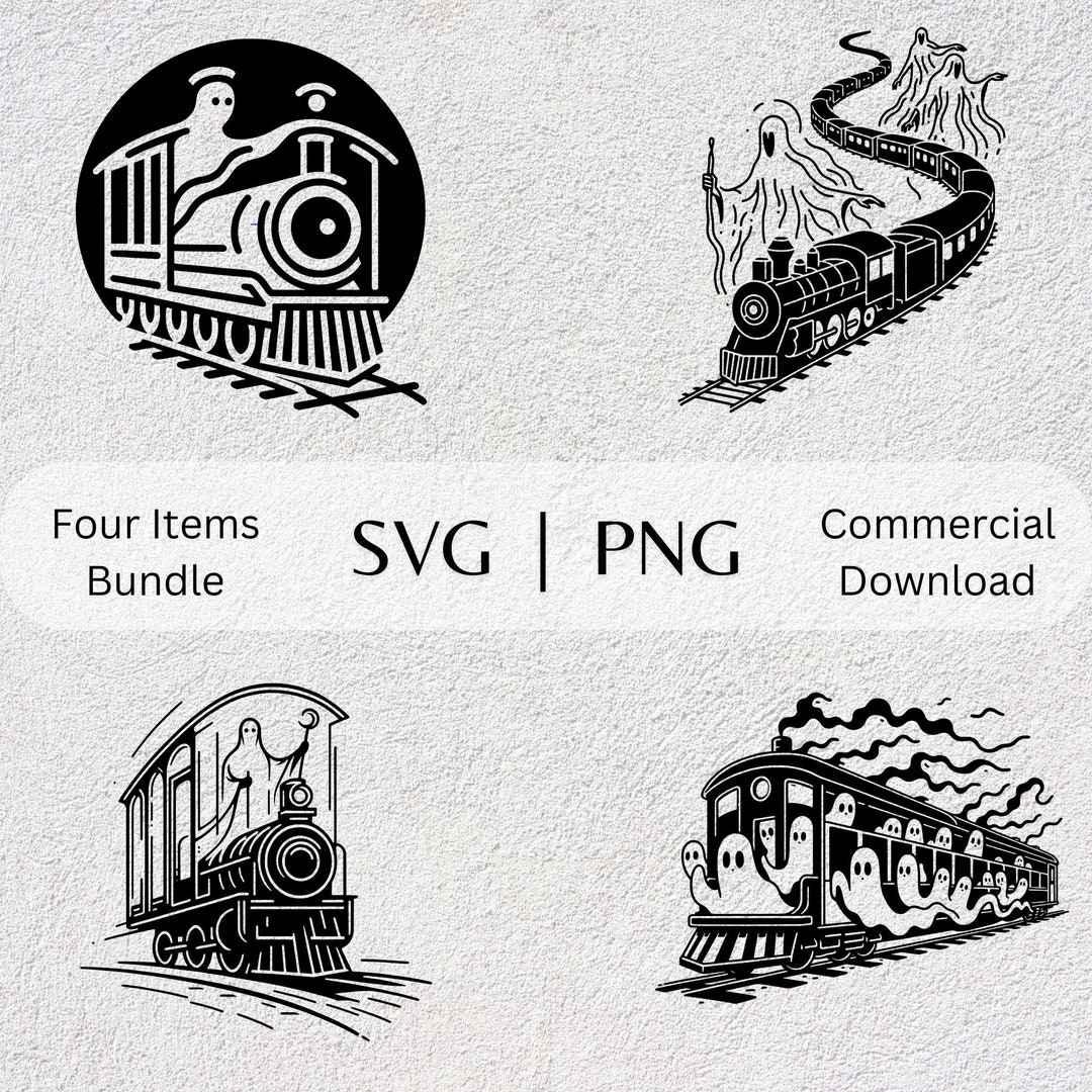 Hunted Ghosts Train SVG Collection, PNG, Halloween Clipart, Hand Drawn ...