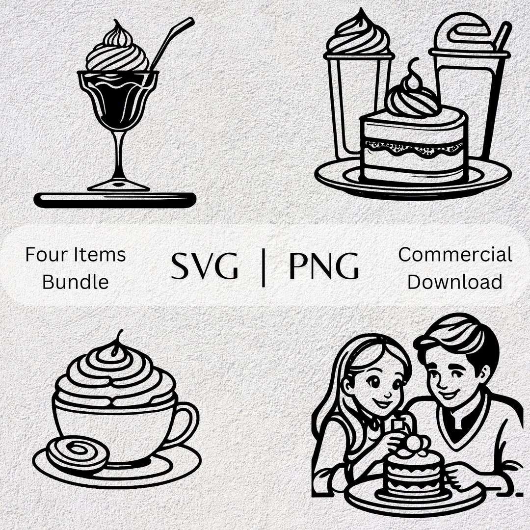 Coffee Shop SVG PNG Collection Date Hand Drawn Clipart Dessert Themed ...
