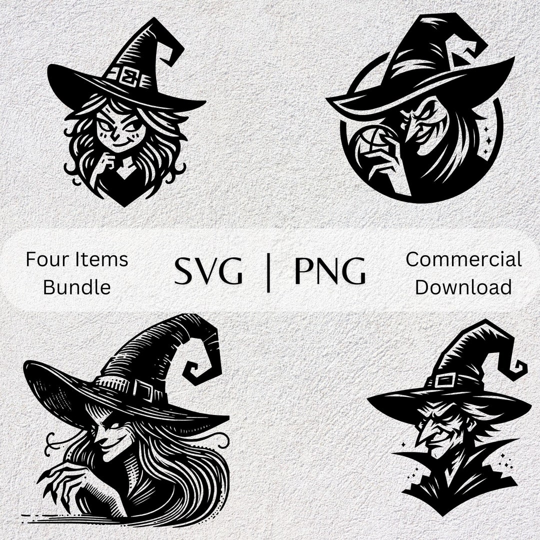 Scary Witch SVG PNG Collection Halloween Hand Drawn Clipart Magic ...