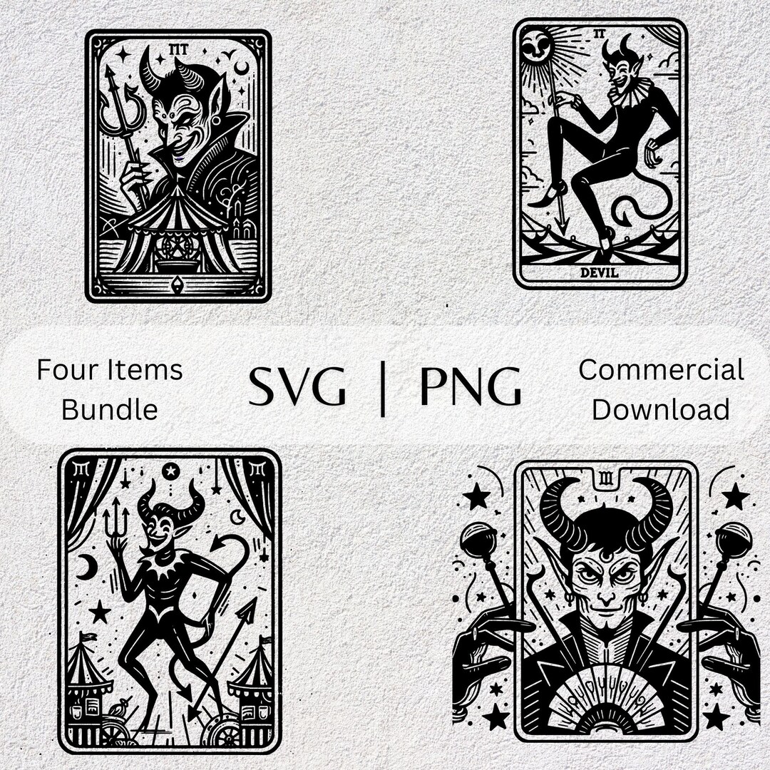 Devil Card SVG Collection, PNG, Trickster Clipart, Hand Drawn Mythic ...
