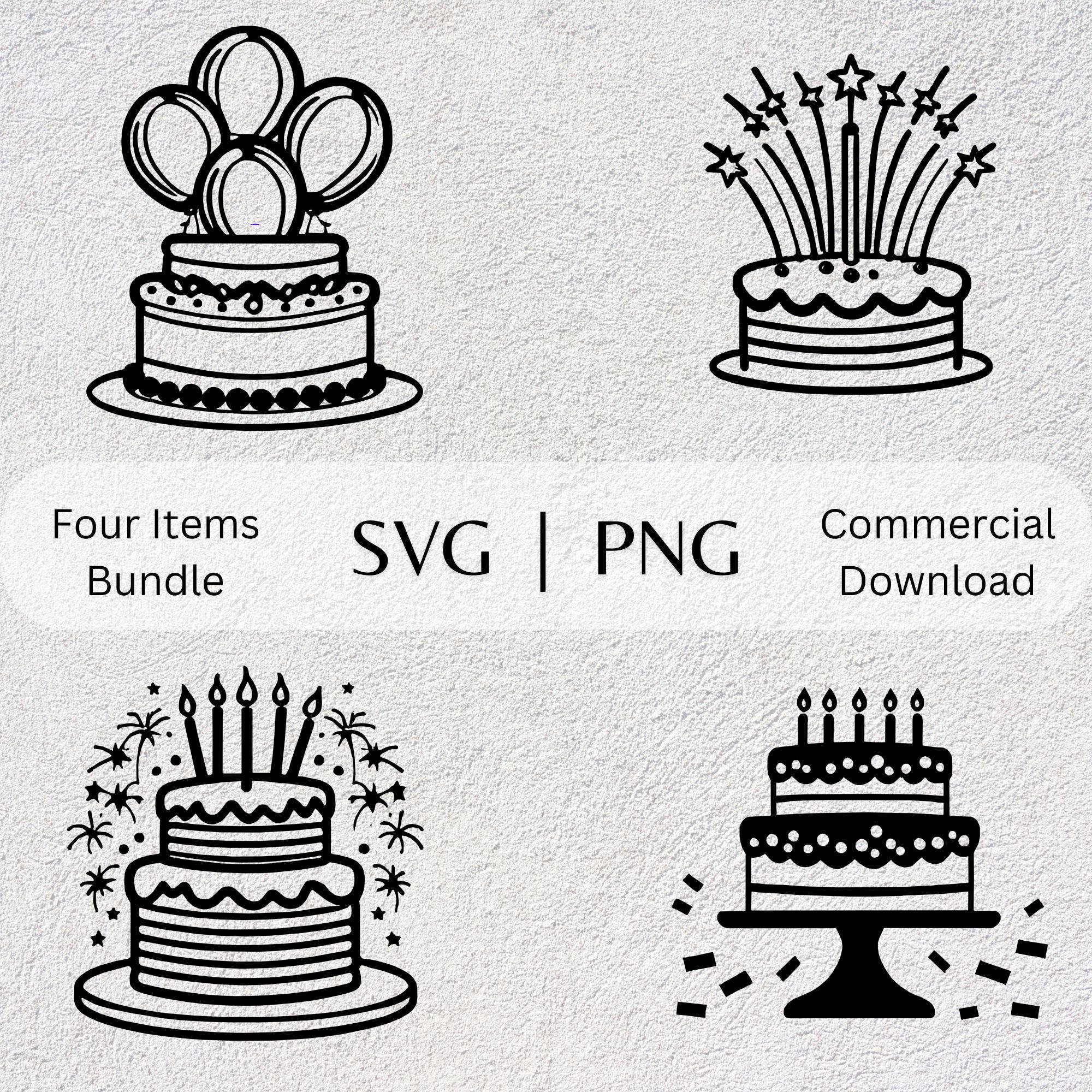 Birthday Cake SVG PNG Collection Party Hand Drawn Clipart Vector ...