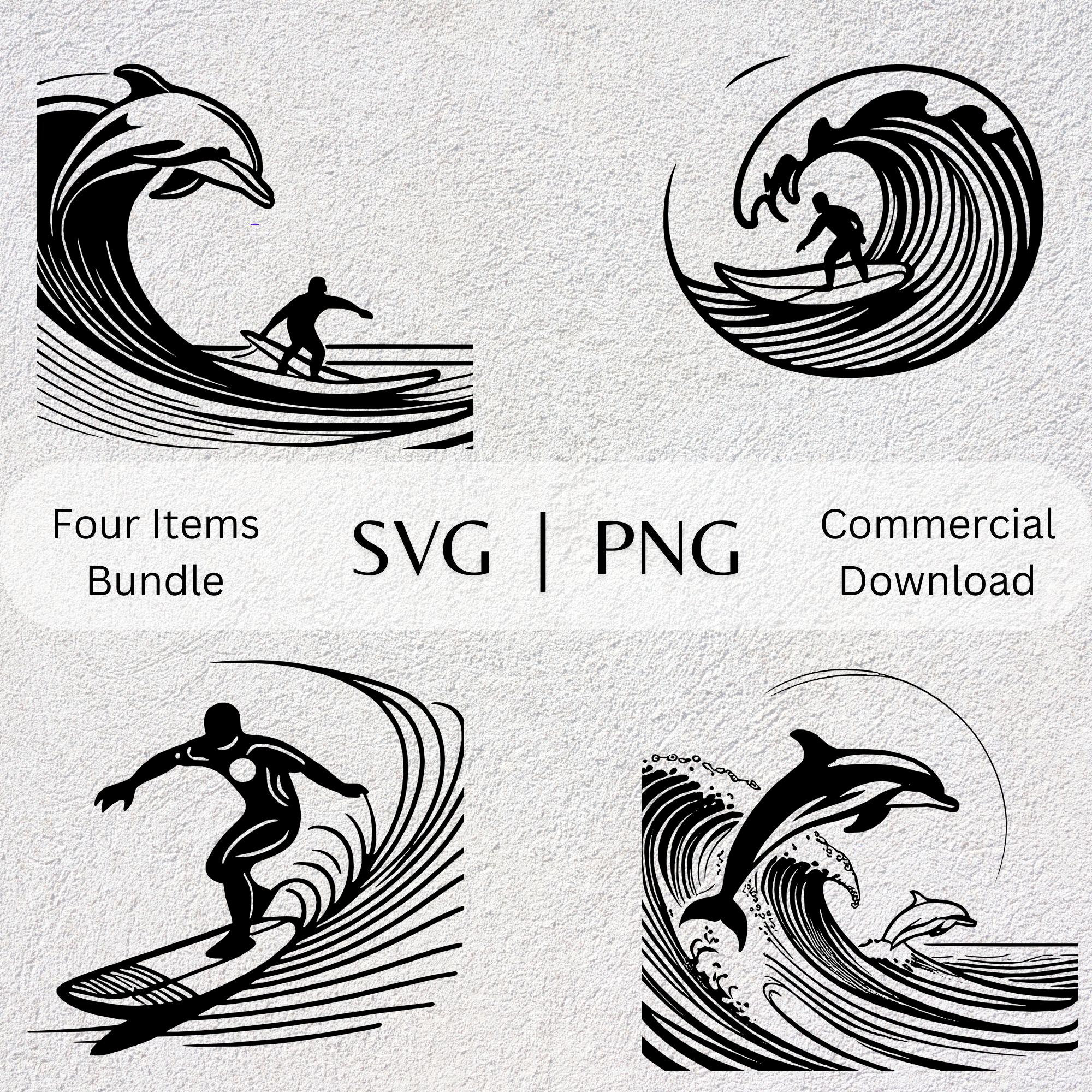 Ocean Wave SVG PNG Collection Surfer Hand Drawn Clipart Sports Themed ...
