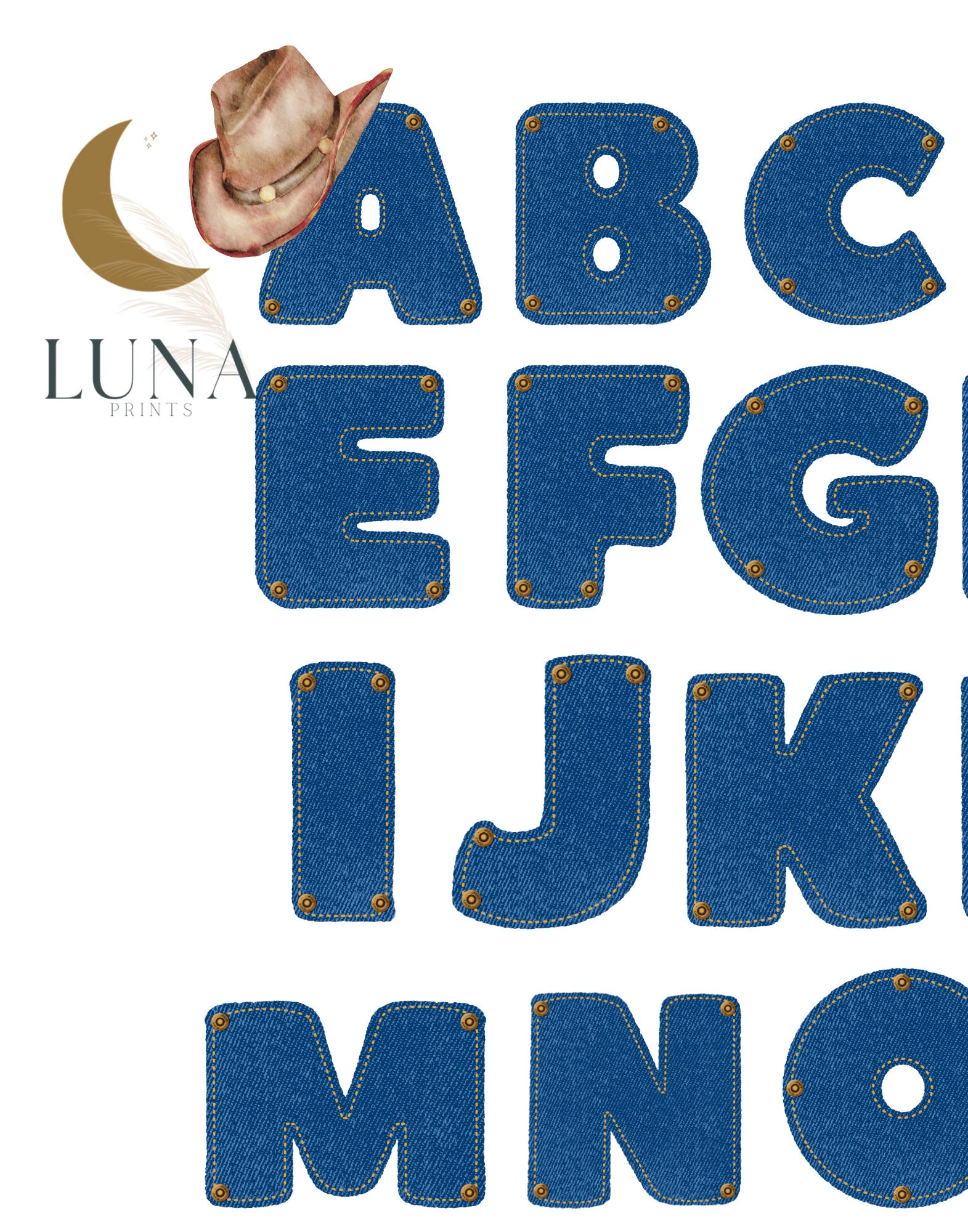 Denim Cowboy Alphabet Poster Digital Print INSTANT DOWNLOAD PNG - Etsy
