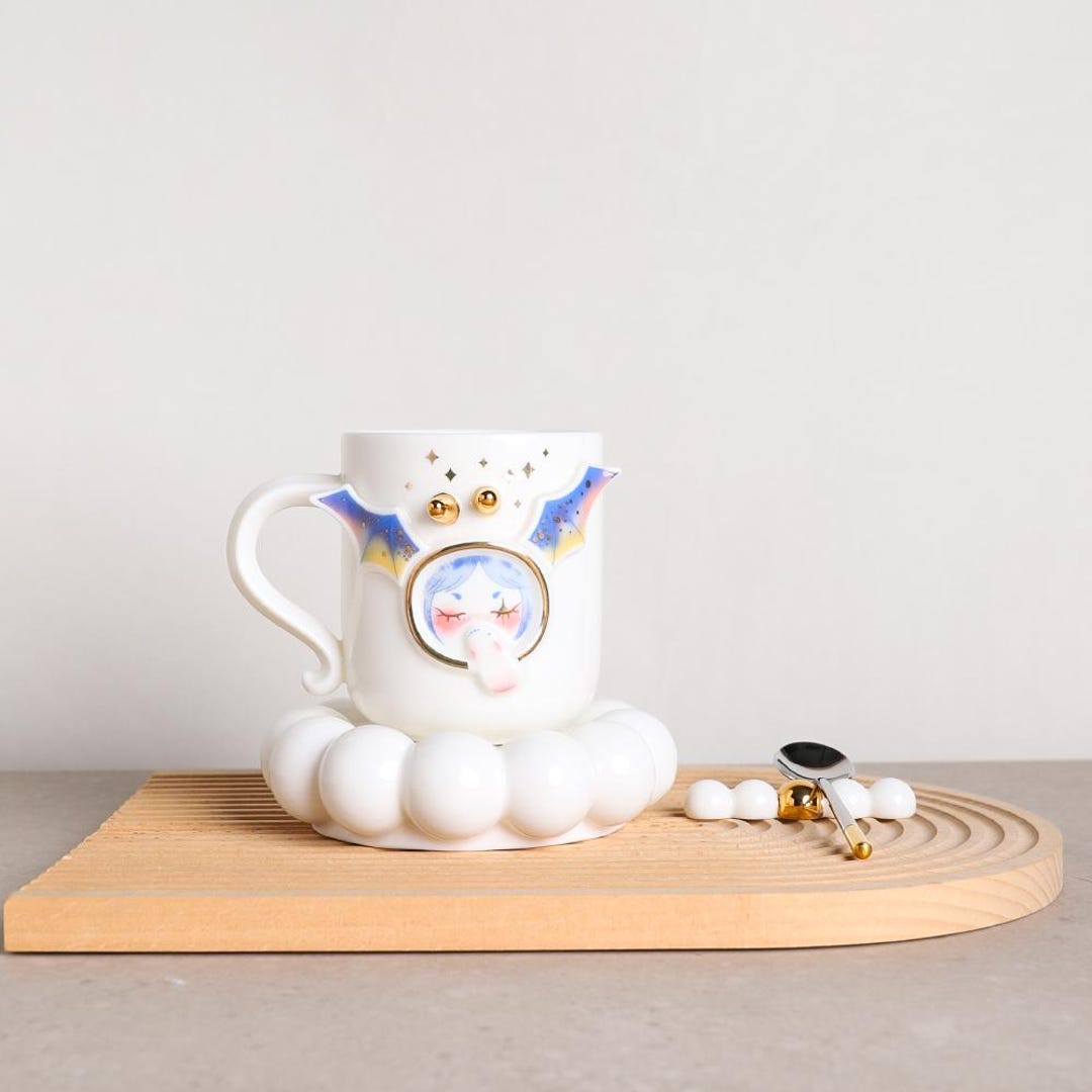 Creative Angel and Goblin Ceramic Tea Cup With Saucer for Birthday ...