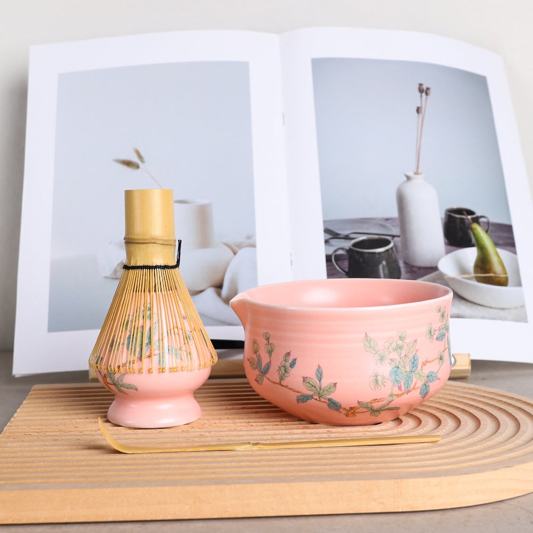 Hand-painted Pear Blossom Ceramic Matcha Set Pink Matcha Whisk Set ...