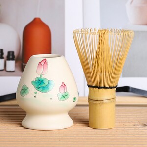 Hand-painted Lotus Ceramic Matcha Set With Bamboo Whisk and Chasen ...